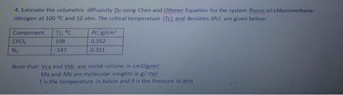 Solved Estimate the volumetric diffusivity Dv using Chen and | Chegg.com