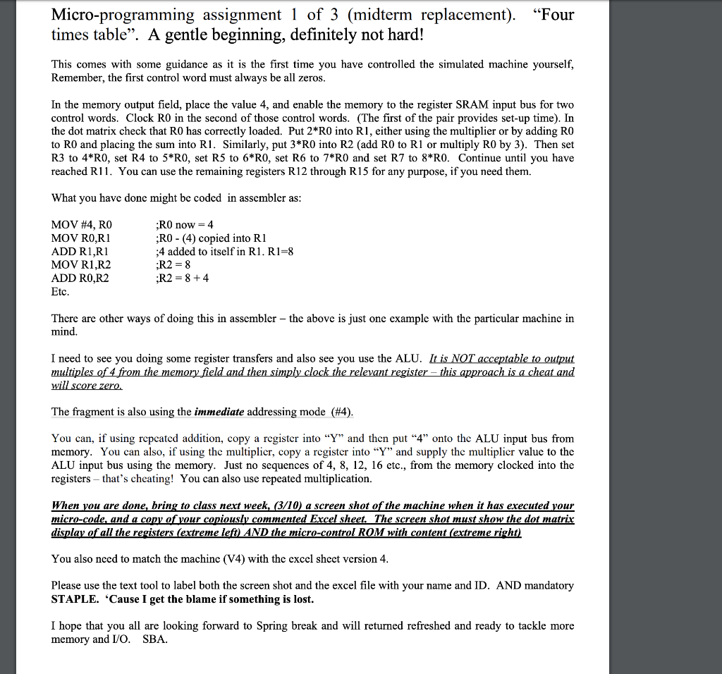 Micro-programming assignment 1 of 3 (midterm | Chegg.com