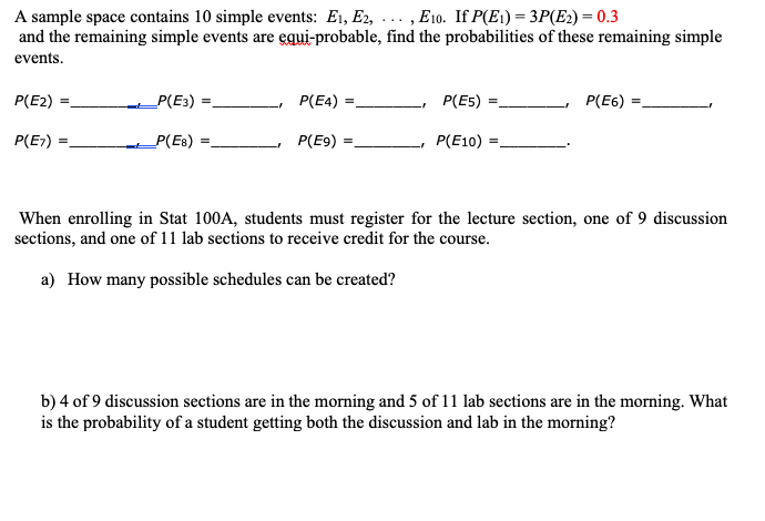 Solved A sample space contains 10 simple events: | Chegg.com