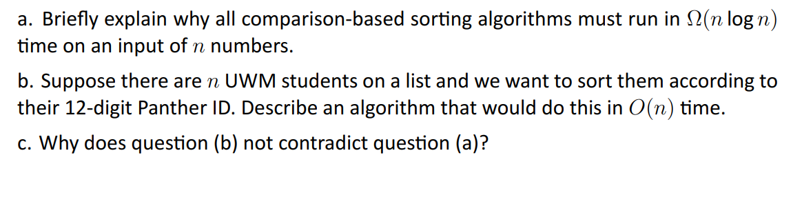 a. Briefly explain why all comparison-based sorting | Chegg.com