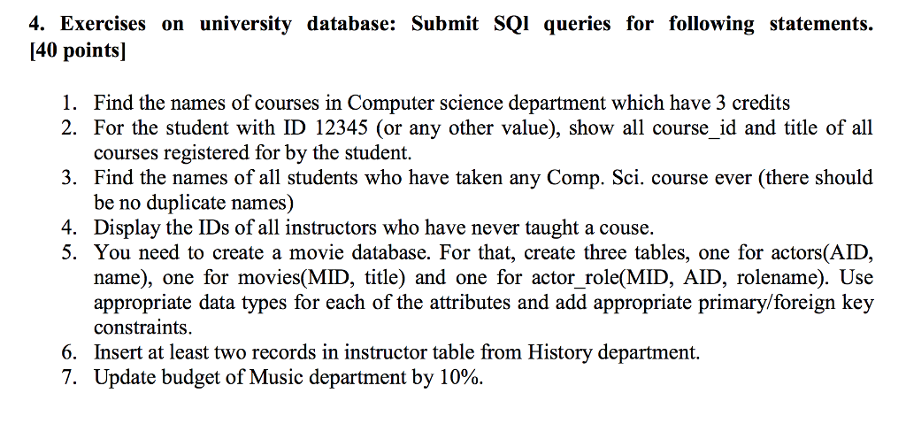 Solved 4 Exercises On University Database Submit Sql 1780