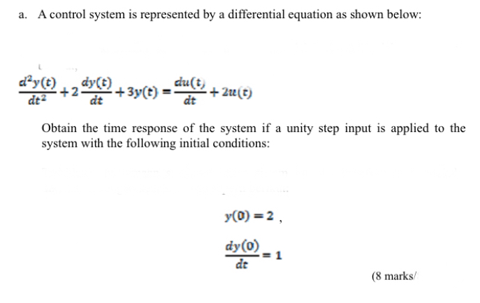 Solved a. A control system is represented by a differential | Chegg.com