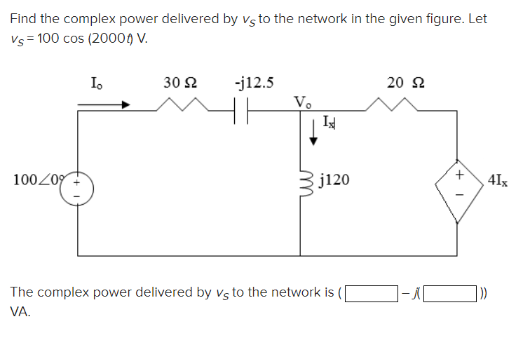 Solved Find the complex power delivered by vs to the network | Chegg.com