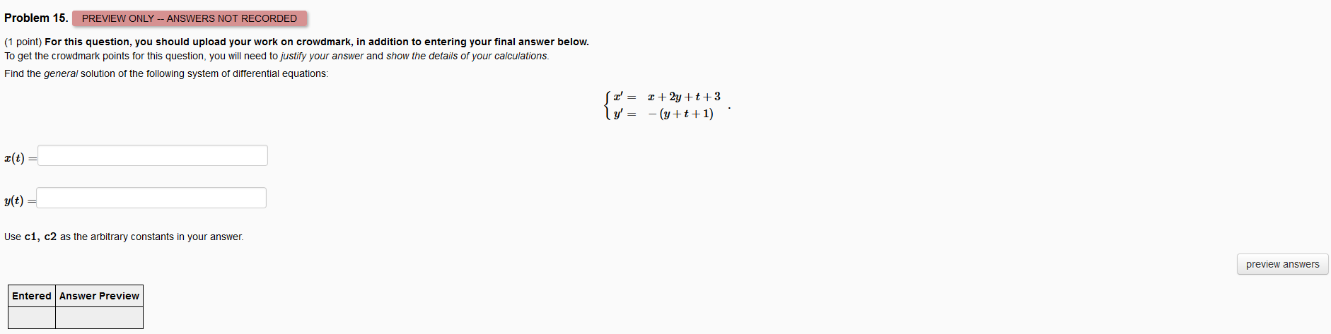 Solved Problem 15. PREVIEW ONLY -- ANSWERS NOT RECORDED (1 | Chegg.com