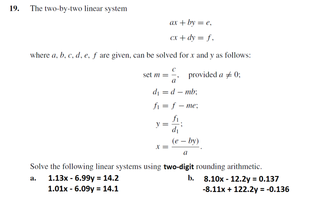 Solved 19 The two-by-two linear system ах + bу — е, сх + dy | Chegg.com
