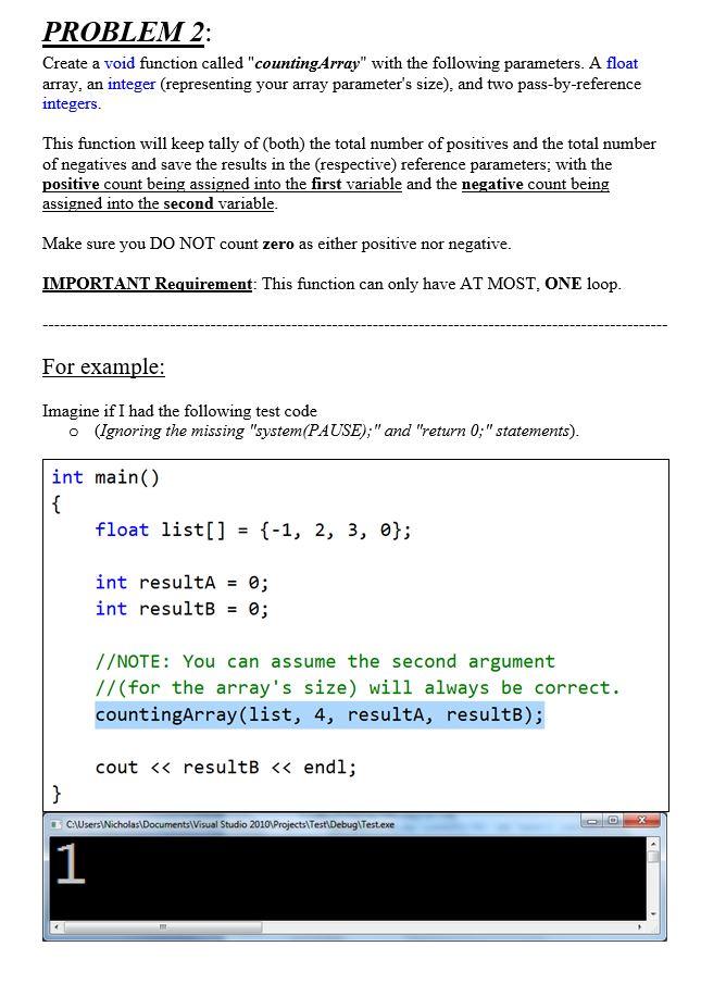 Solved PROBLEM 2: Create a void function called "counting | Chegg.com