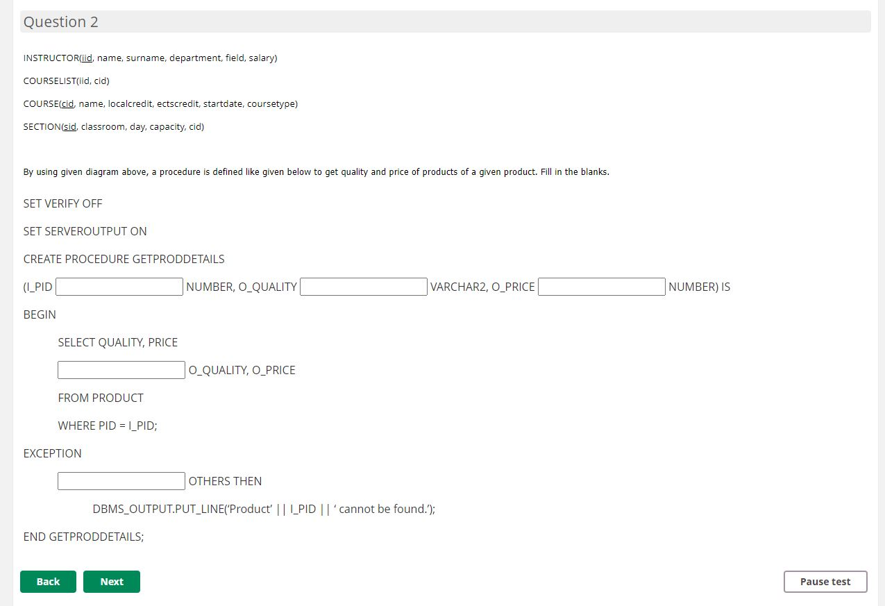 Solved Question 2 INSTRUCTOR(iid, name, surname, department, | Chegg.com