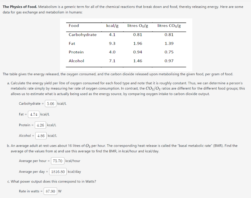 Solved The Physics of Food. Metabolism is a generic term for | Chegg.com