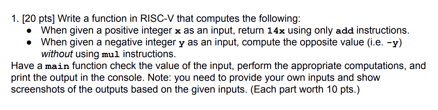 Solved 1. [20 pts] Write a function in RISC-V that computes | Chegg.com