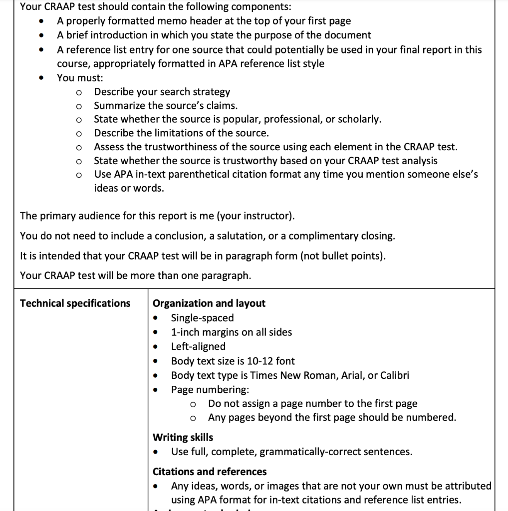 I need help with CRAAP test assignment, it needs to | Chegg.com