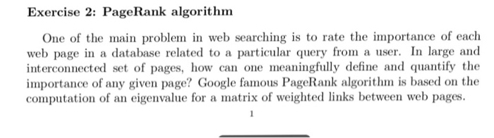 Solved Exercise 2: PageRank algorithm One of the main | Chegg.com