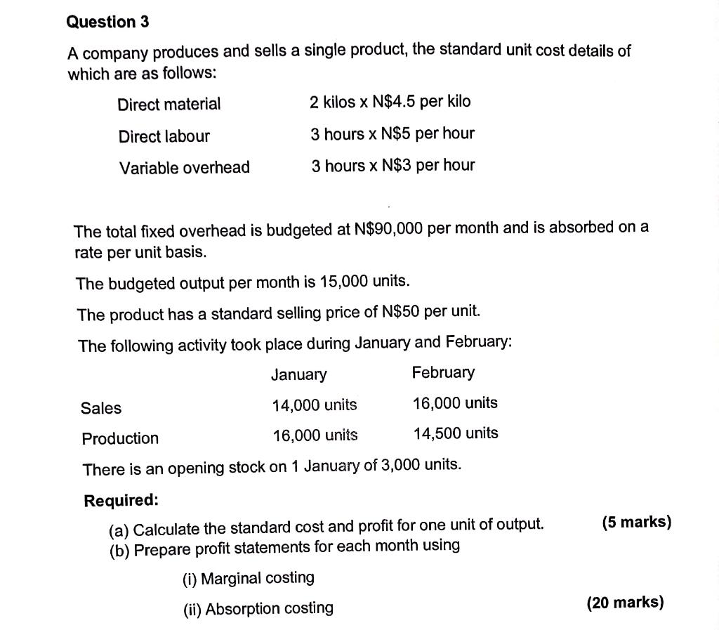Solved A company produces and sells a single product, the | Chegg.com
