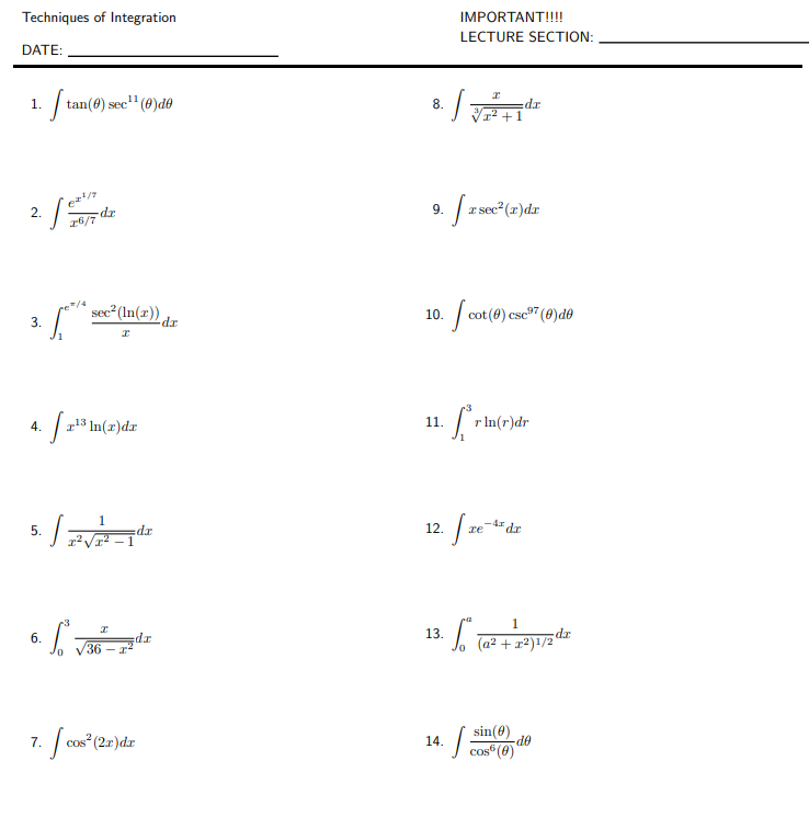 Solved Techniques of Integration IMPORTANT!!!! LECTURE | Chegg.com