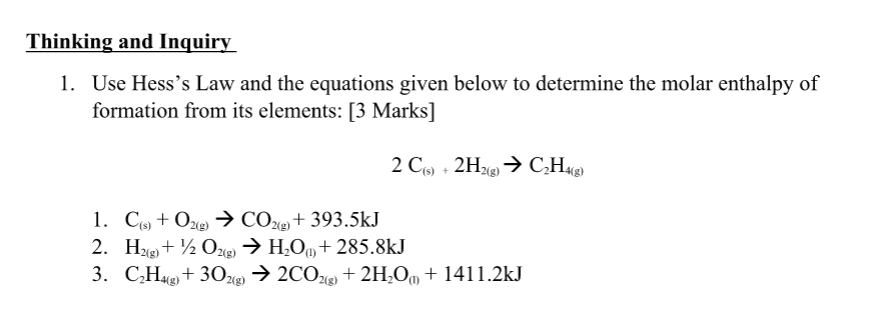 Solved Thinking and Inquiry 1. Use Hess's Law and the | Chegg.com