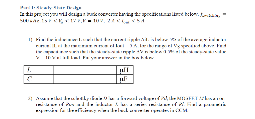 Solved Part I: Steady-State Design In this project you will | Chegg.com