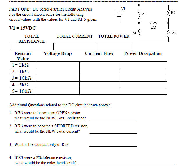 Solved V1 R2 R1 PART ONE: DC Series-Parallel Circuit | Chegg.com