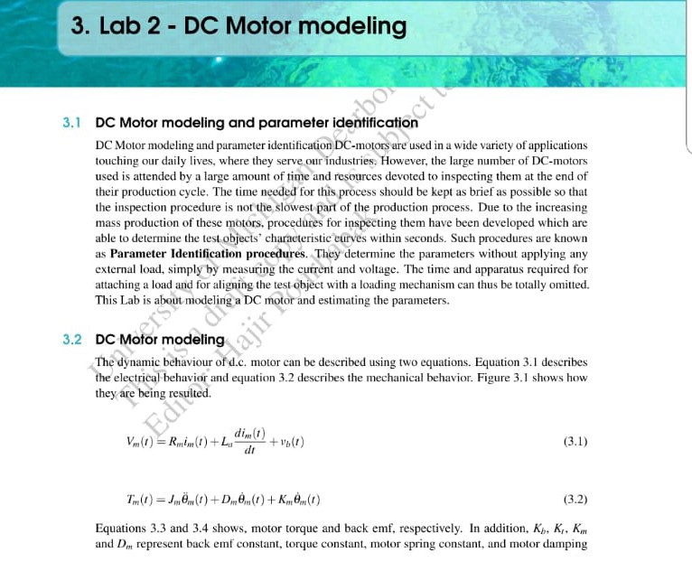 Solved 3. Lab 2 DC Motor modeling 3.1 DC Motor modeling and | Chegg.com