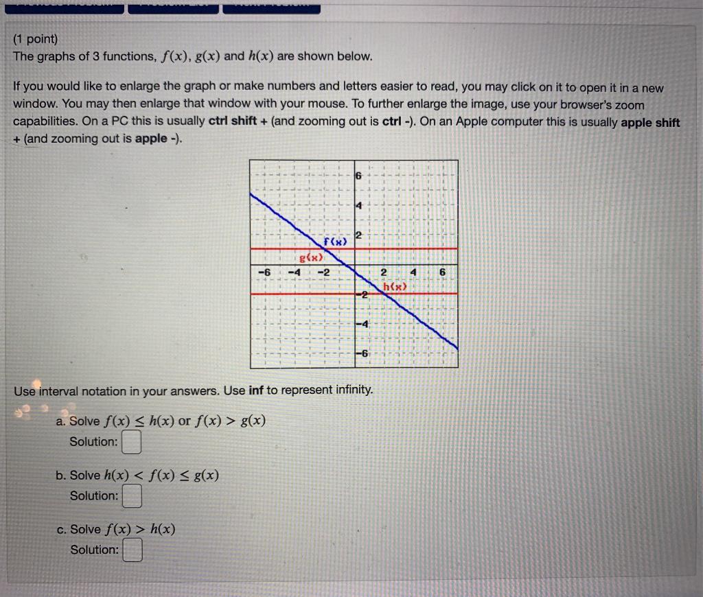 Solved (1 point) The graphs of 3 functions, f(x), g(x) and | Chegg.com
