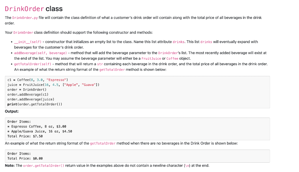 Solved Drink0rder class The Drink0rder. py file will contain | Chegg.com