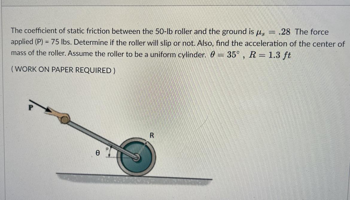Solved The Coefficient Of Static Friction Between The 50−lb