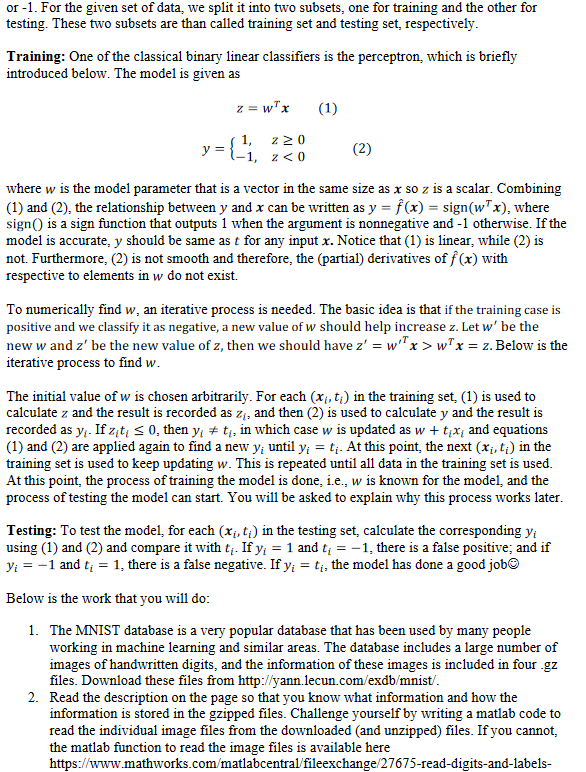 In This Assignment A Binary Linear Classifier Will Chegg