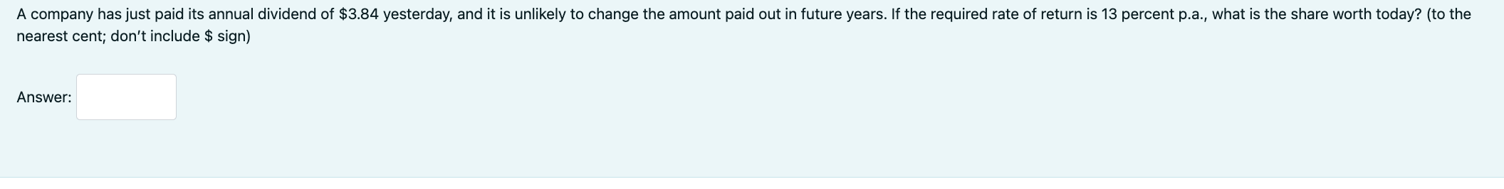 Solved nearest cent; don't include \$ sign) Answer: | Chegg.com