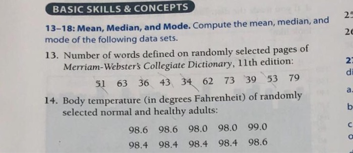 Solved BASIC SKILLS &CONCEPTs 13-18: Mean, Median, and Mode. | Chegg.com