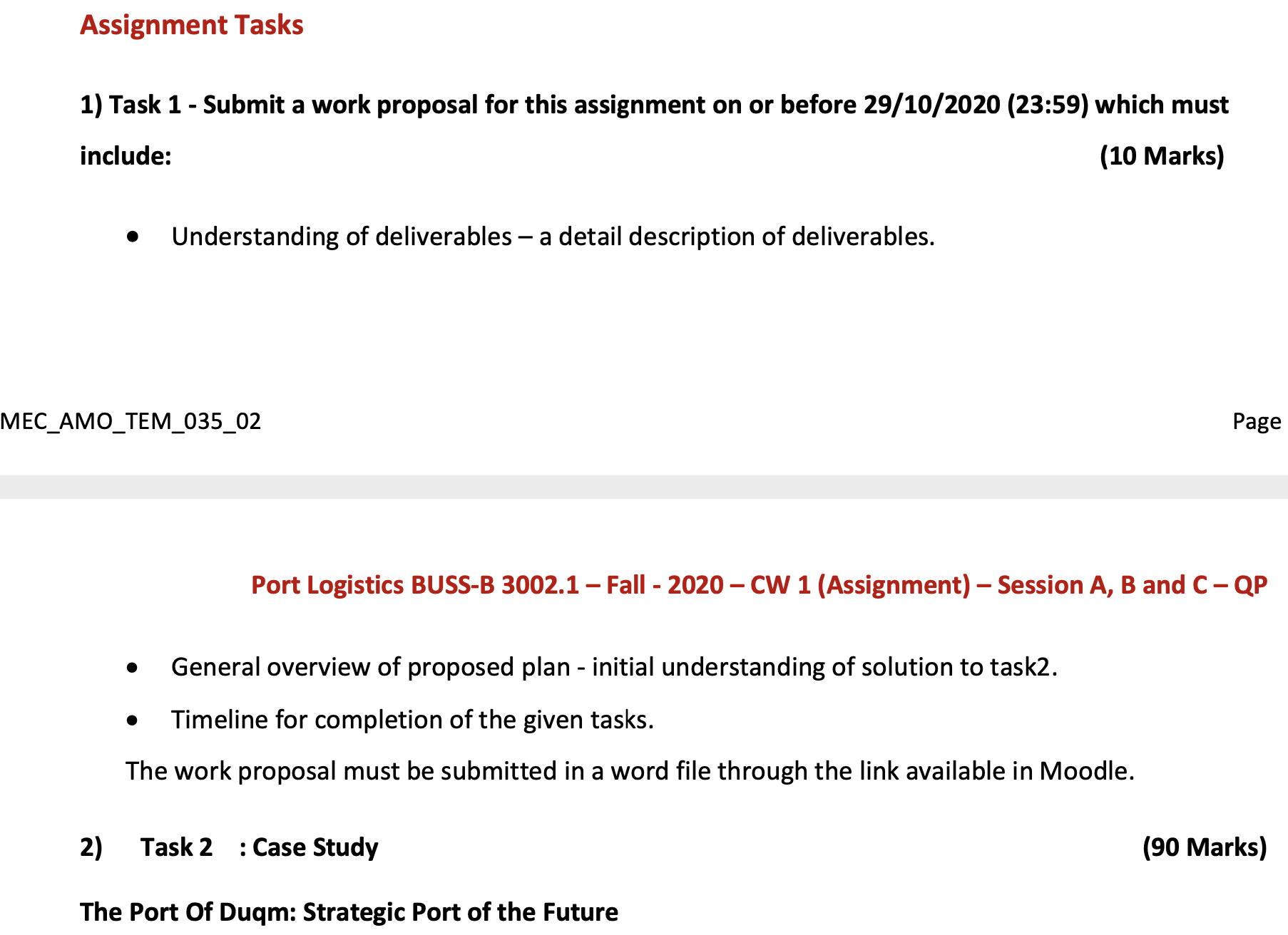 Assignment Tasks 1) Task 1 - Submit a work proposal | Chegg.com