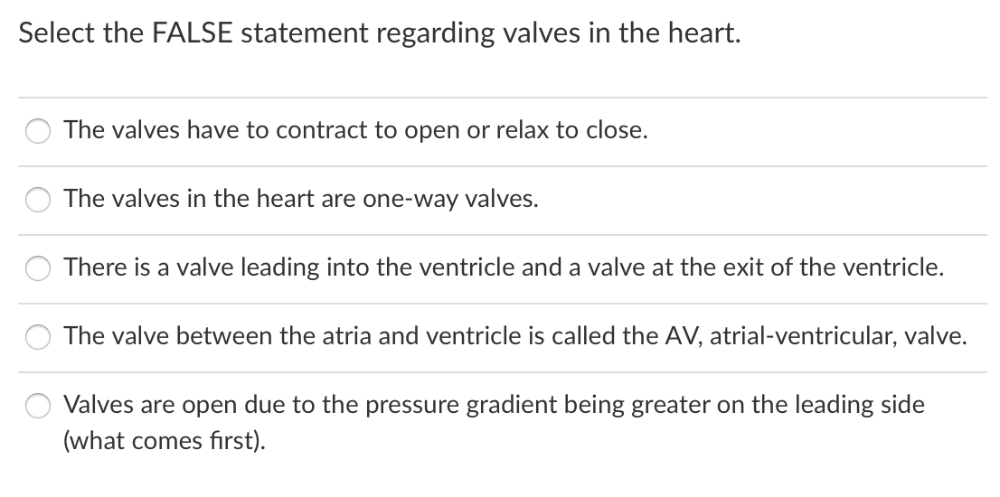 Solved Select the FALSE statement regarding valves in the | Chegg.com