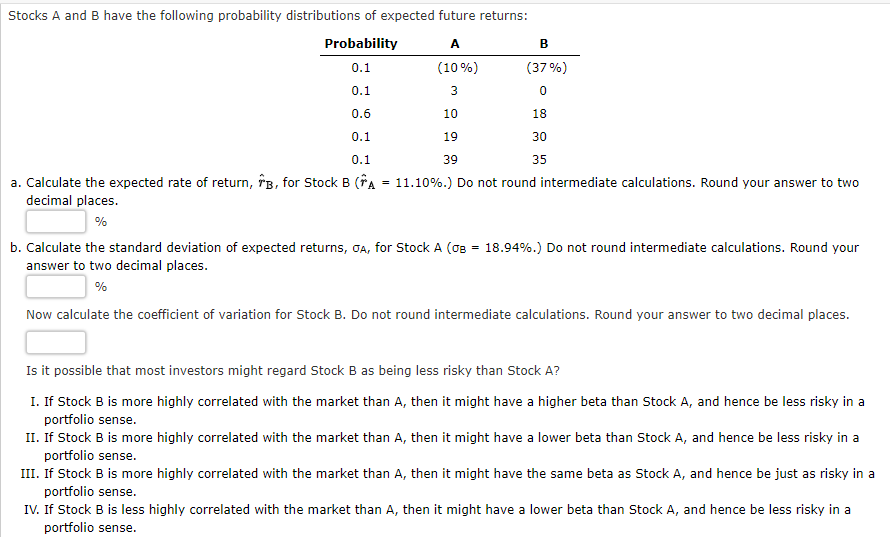 Solved a. Calculate the expected rate of return, r^B, for | Chegg.com