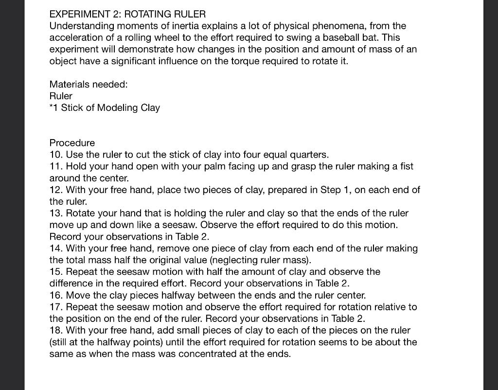 Solved EXPERIMENT 2: ROTATING RULER Understanding moments of | Chegg.com