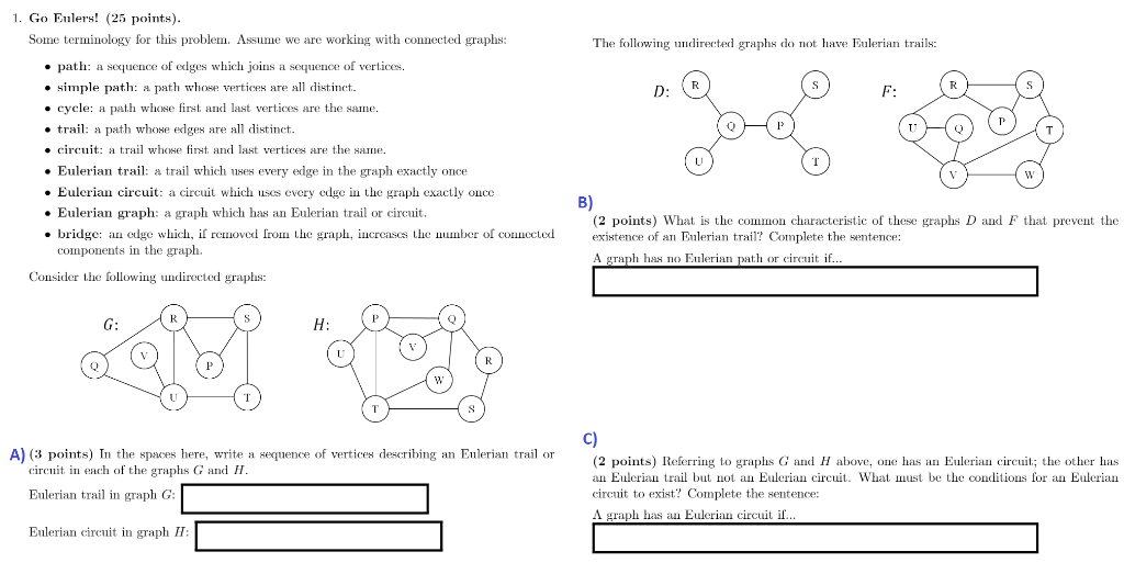 The following undirected graphs do not have Eulerian | Chegg.com