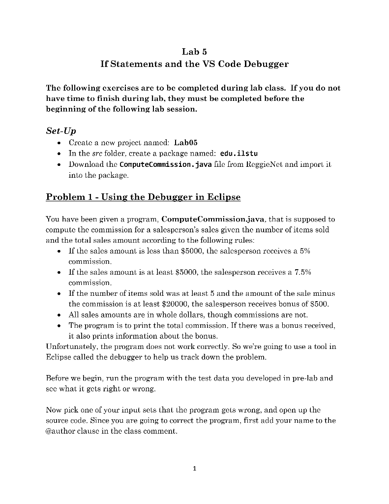 Solved Java: Lab 5 If Statements and the VS Code | Chegg.com