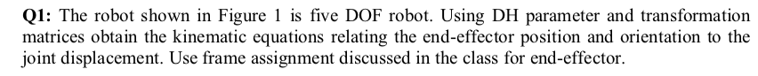 Solved Q1: The robot shown in Figure 1 is five DOF robot. | Chegg.com