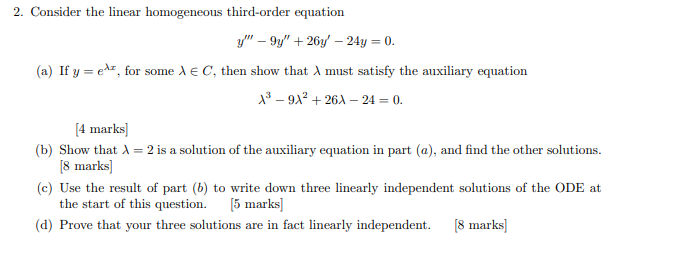 Solved 2. Consider the linear homogeneous third-order | Chegg.com