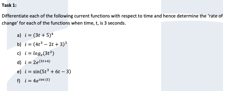 Solved Differentiate each of the following current functions | Chegg.com