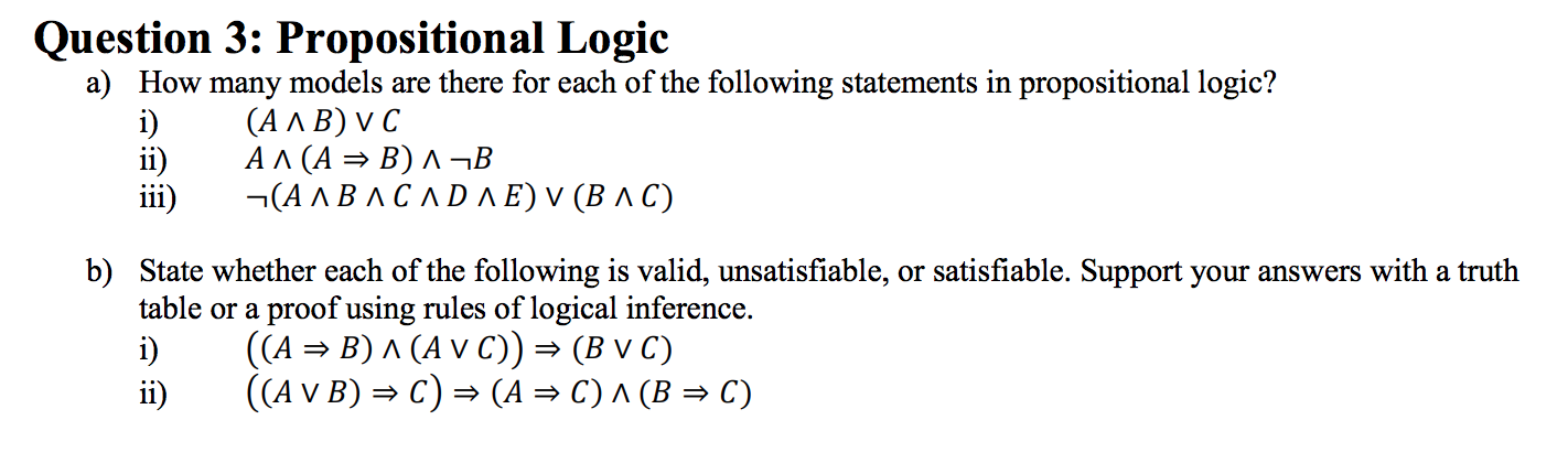 Solved ion 3 Propositional Logic A How Many Models Chegg