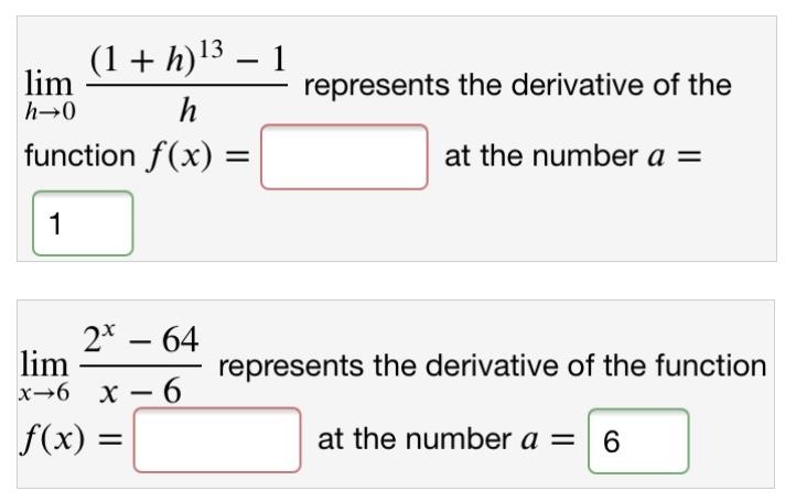 Solved limh→0h(1+h)13−1 represents the derivative of the | Chegg.com
