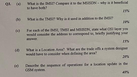 Solved 3. (a) What is the IMSI? Compare it to the MSISDN - | Chegg.com