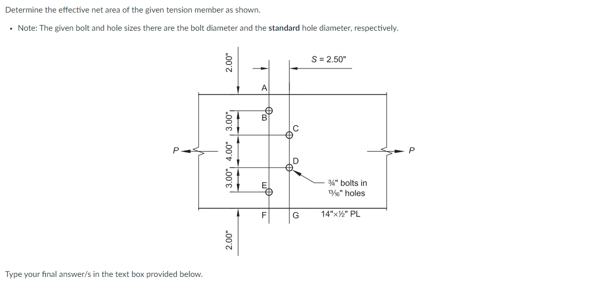 Solved Determine the effective net area of the given tension | Chegg.com