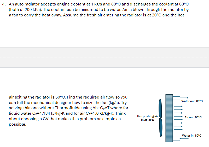 Solved An auto radiator accepts engine coolant at 1kgs ﻿and | Chegg.com