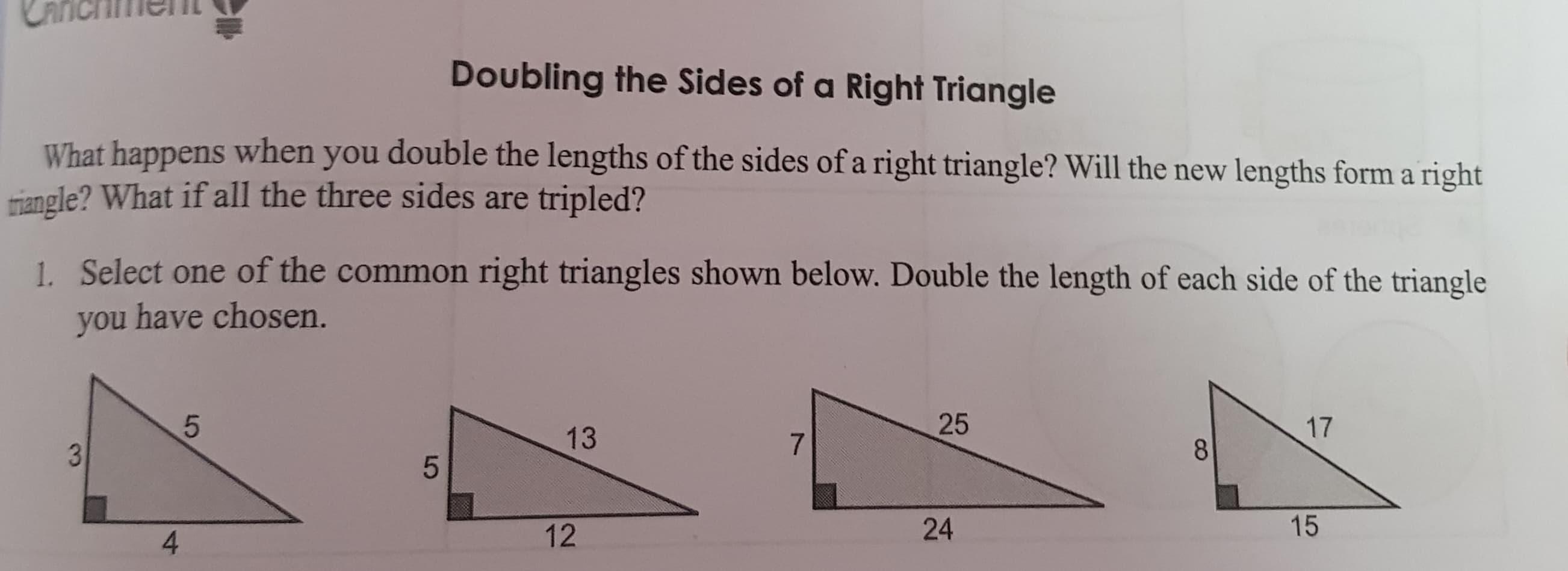 Solved Doubling the sides of a Right Triangle What happens | Chegg.com