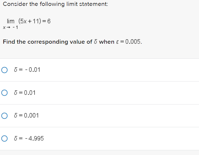Solved Consider the following limit statement: | Chegg.com
