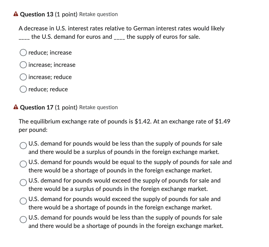 Solved A decrease in U.S. interest rates relative to German | Chegg.com