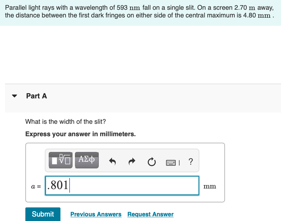 Solved Parallel light rays with a wavelength of 593 nm fall | Chegg.com