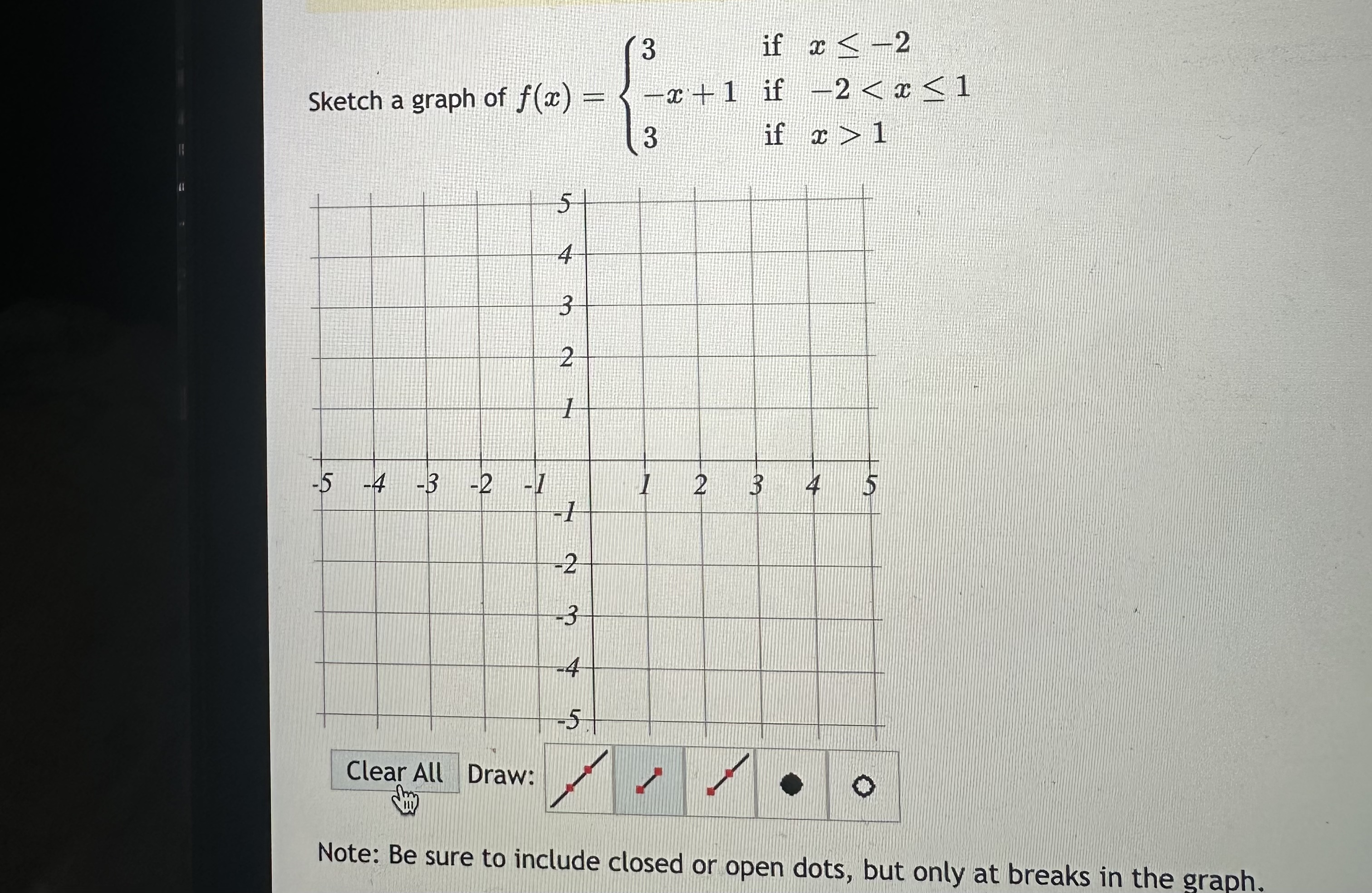 Solved Sketch a graph of f(x)=⎩⎨⎧3−x+13 if x≤−2 if −2 | Chegg.com
