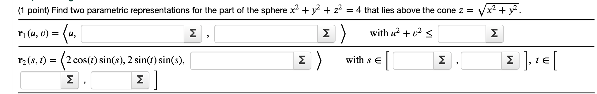 Solved Vx2y2 (1 point) Find two parametric representations | Chegg.com