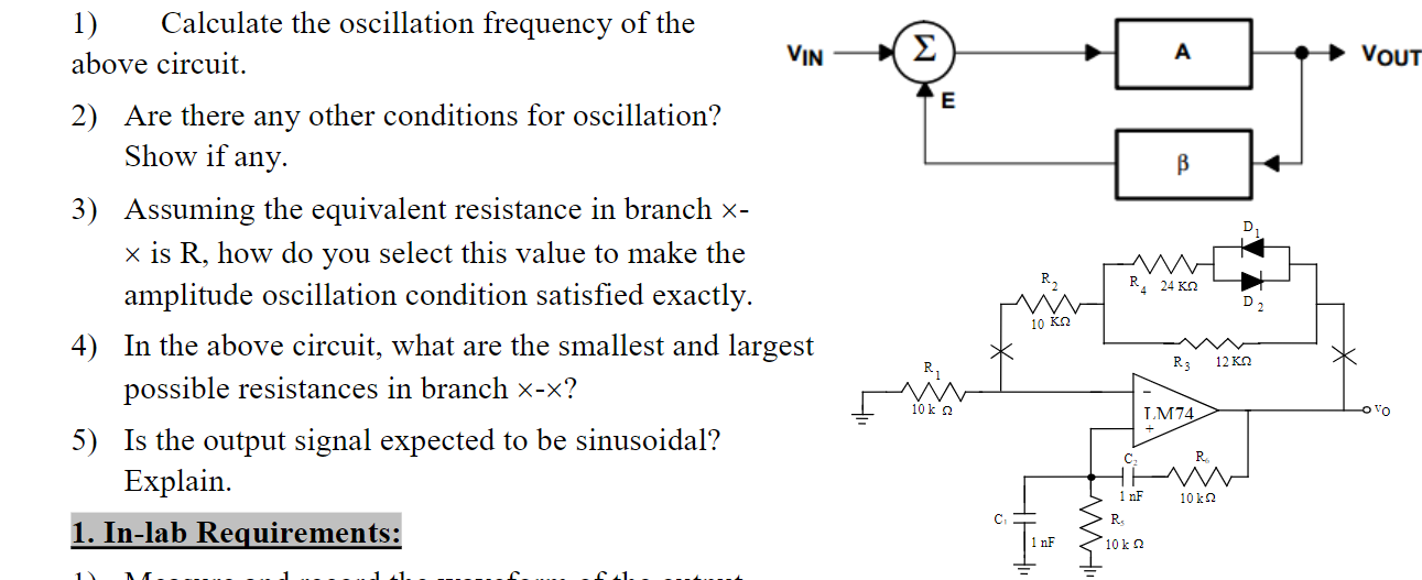 Solved VIN H VOUT 1) Calculate the oscillation frequency of | Chegg.com