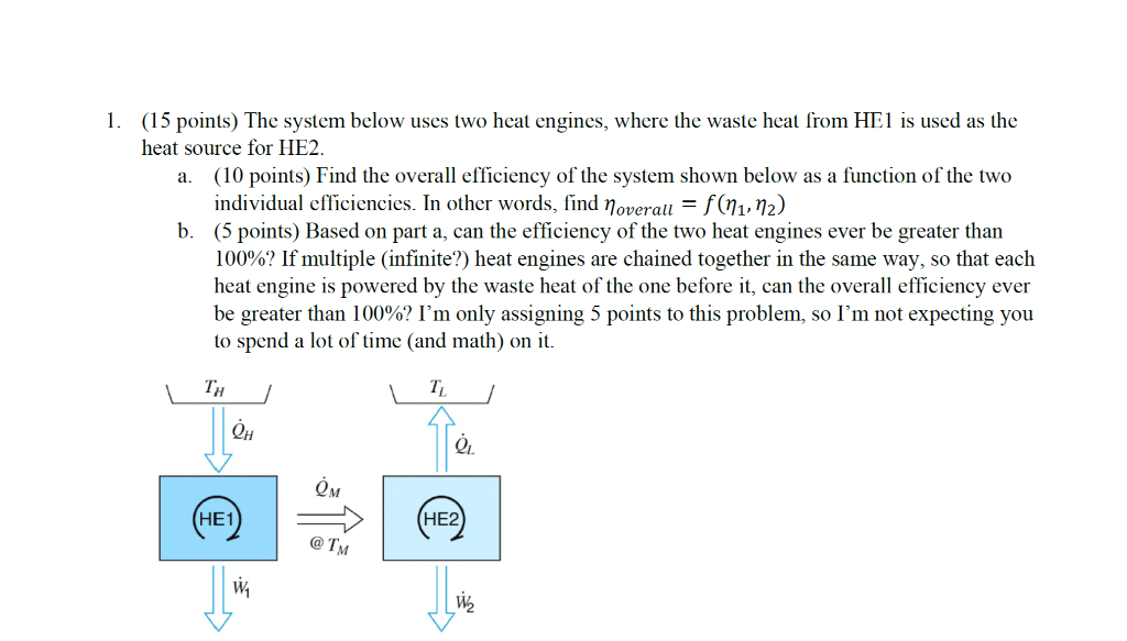 Solved 1. (15 points) The system below uses two heat | Chegg.com