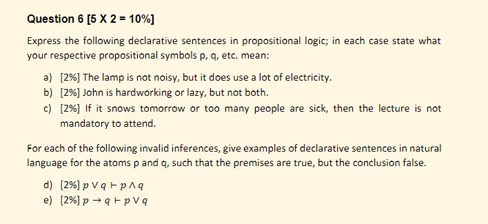 Solved Question 6[5×2=10%] Express the following declarative | Chegg.com